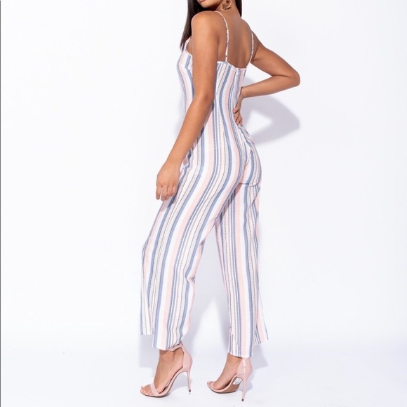 Pants & Jumpsuits | Vertical Multi Stripe Cami Wide Leg Jumpsuit | Poshmark
